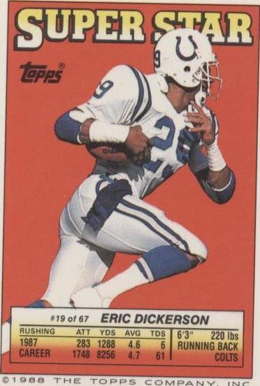 1988 Topps Super Star Sticker Back Cards Eric Dickerson John Elway #19 ...