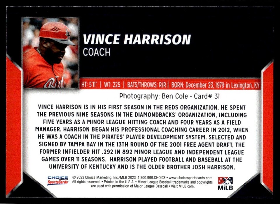 2023 Choice Louisville Bats Vince Harrison Auto #31 Signed | eBay