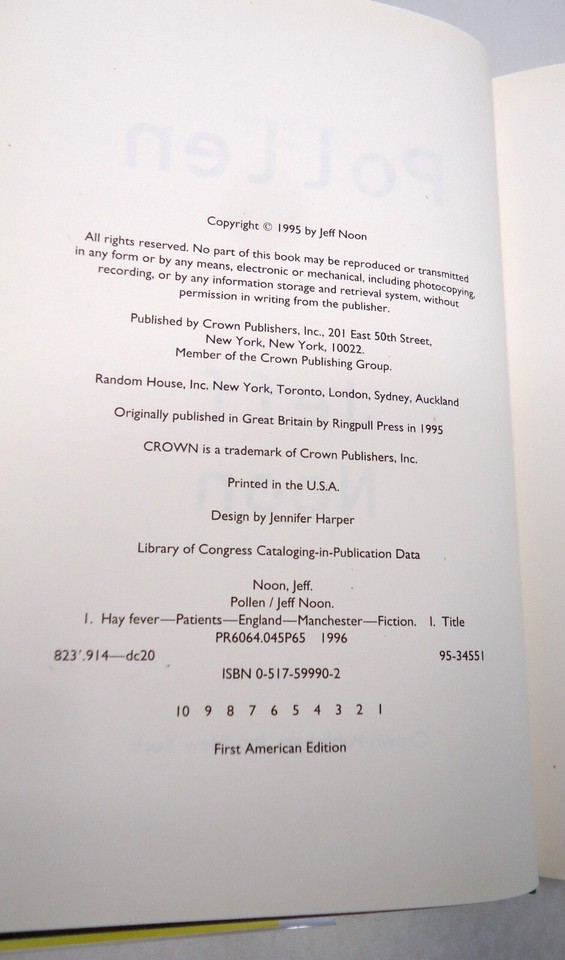 Pollen Jeff Noon Book Hardcover DJ First American Edition 1995 Like New ...