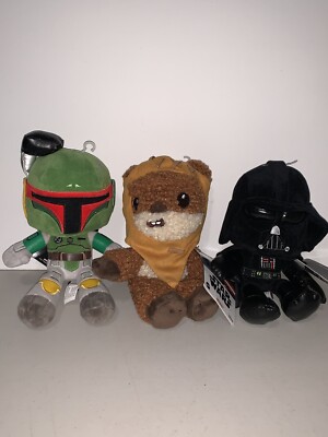 Lot of 3 Disney Mattel Star Wars Plush Boba Fett, Wicket, Darth Vader ...