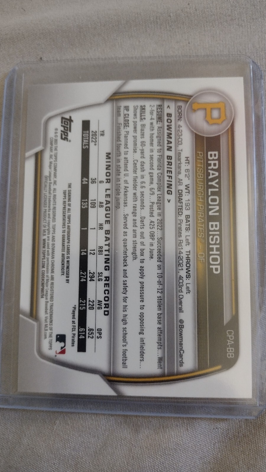 2023+Bowman+-+Chrome+Prospect+Autographs+Refractor+%23CPA-BB+Braylon ...