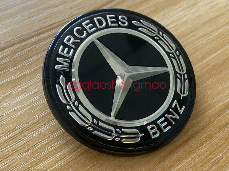 BLACK MERCEDES BENZ FRONT HOOD EMBLEM LAUREL WREATH BADGE 57MM | eBay