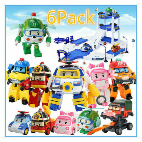 6pcs Robocar Toy POLI ROY AMBER HELLY Robot Transformers Car Model ...