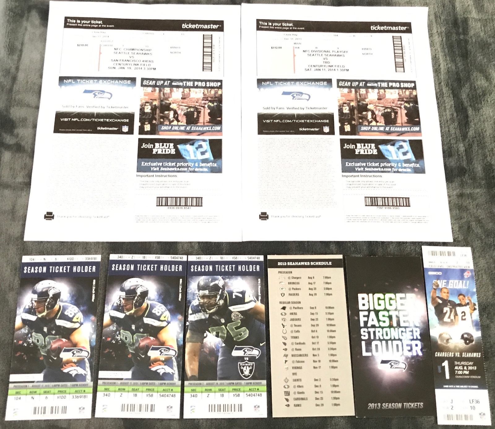 2013 Seahawks "Super Bowl XLVIII Champion" Reg Season Ticket Set ...