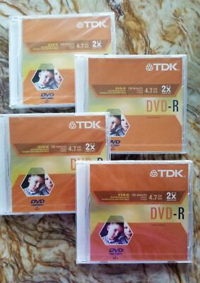 LOT of 4 TDK DVD-R 4.7GB 2x Compatible WITH jewel cases Brand New ...