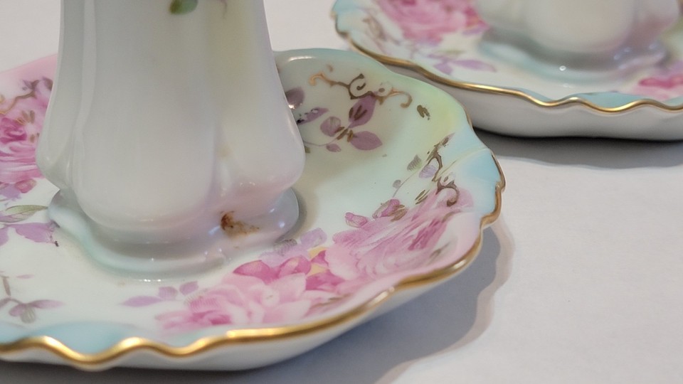 PAIR RS PRUSSIA Hatpin Holders Blue & Floral Design & Ring Holder gold ...