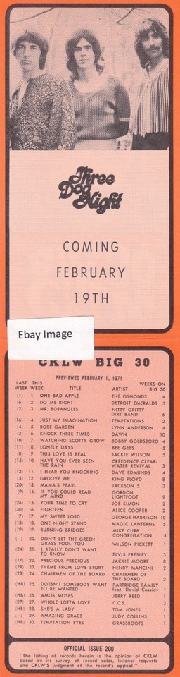 CKLW Detroit MI Top 40 Radio Music Survey #200 2-1-71 | eBay