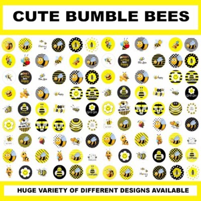 100 Precut CUTE BUMBLE BEES BOTTLE CAP CHARM TRAY IMAGES 1 in circles ...