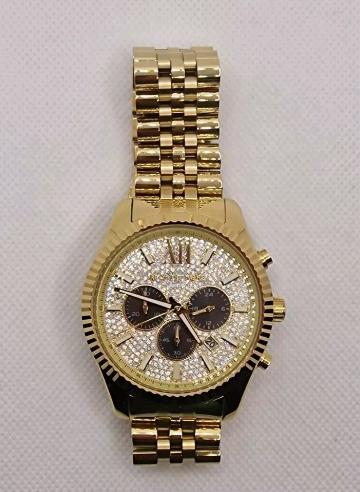 MICHAEL KORS Lexington MK8494 Crystal Gold 45mm Mens Watch NEW MK watch ...