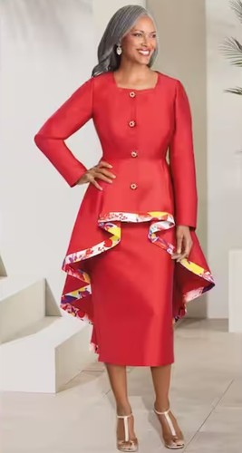 Size 12 Ashro Red Multi Formal Wedding Church Party Breonna Skirt Suit ...