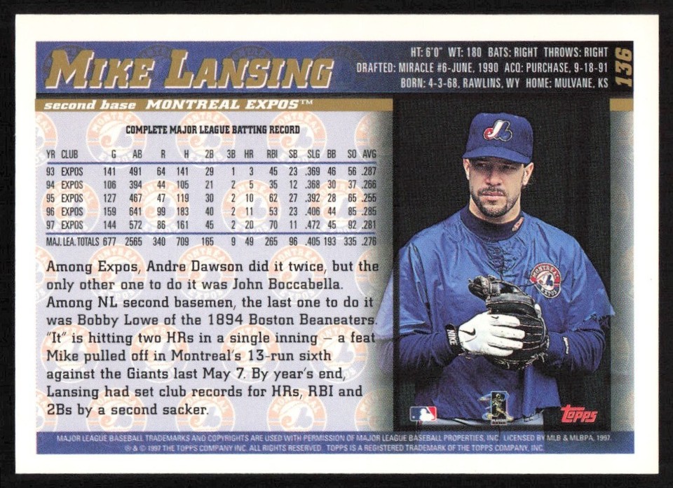 1998 Topps Baseball Mike Lansing #136 Montreal Expos | eBay