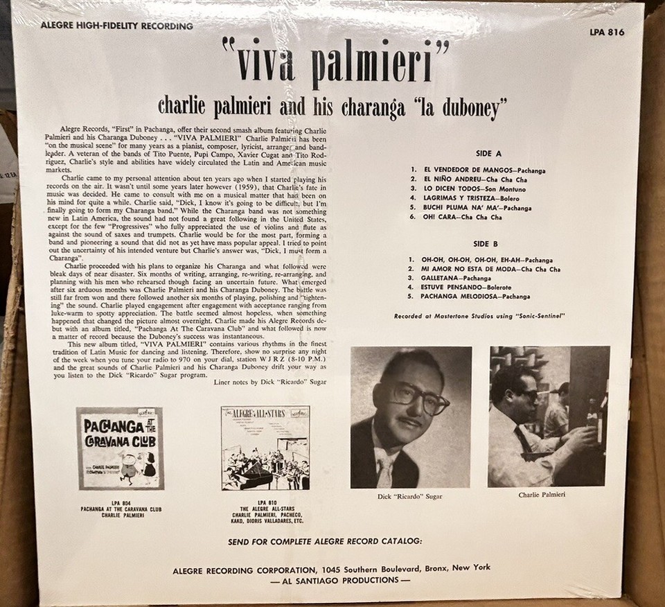 RARE Limited Edition LP Fania Charlie Palmieri y La Duboney Viva ...