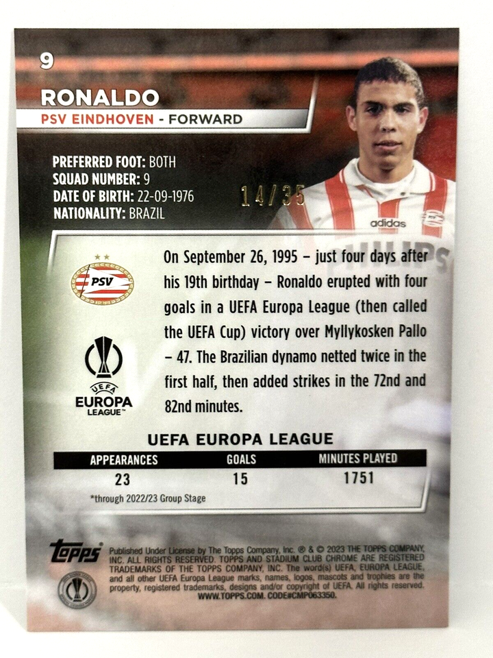 2022-23 Topps Stadium Club Chrome UCL PSV Ronaldo R9 Black/Gold ...