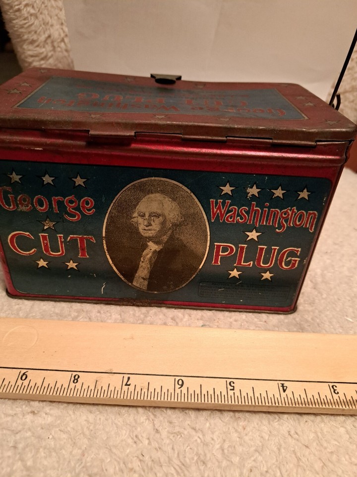 Antique George Washington Cut Plug Adv Tobacco Lunch Box Tin Litho ...