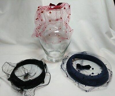 5 Piece Lot, Two Head Bands Navy, Black and 3 Decorated Netting Covers ...