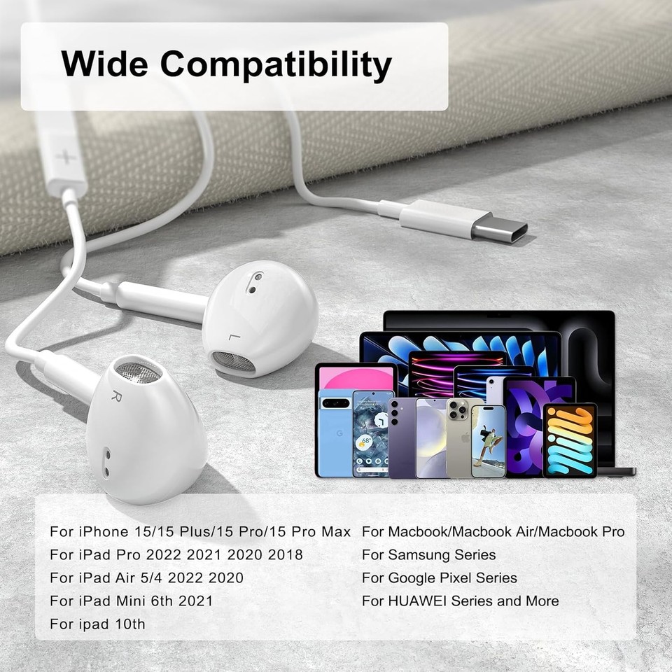 USB C Headphones Wired for iPhone 16/15 Series for iPad Pro Air 5/4 ...