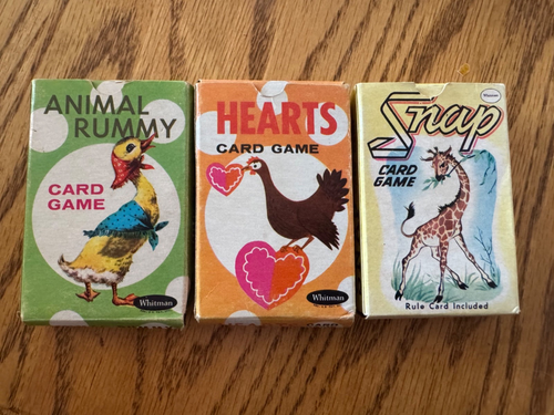 Vintage LOT Of 3 Whitman Children's Card Games Animal Rummy, Hearts ...