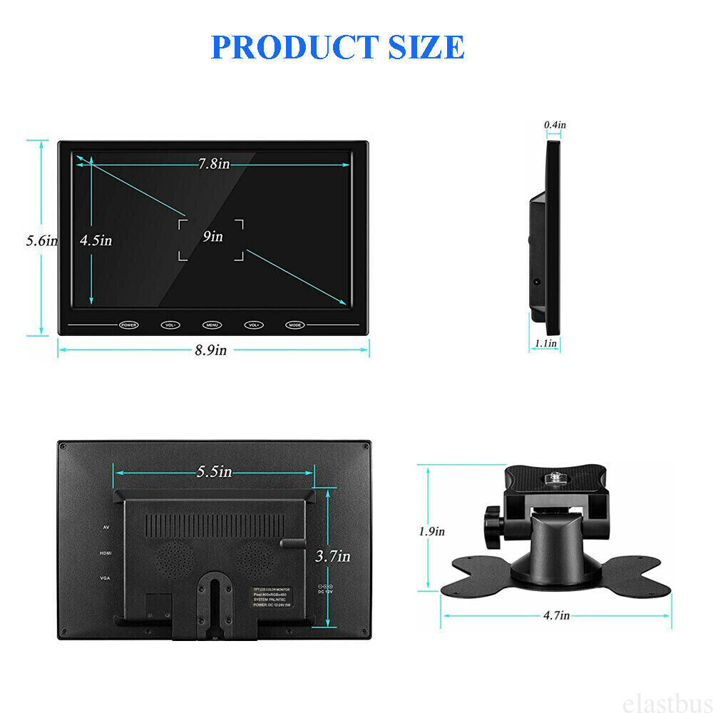 7" IPS CCTV Monitor Mini PC Screen HDMI AV/RCA VGA Input with Speaker ...