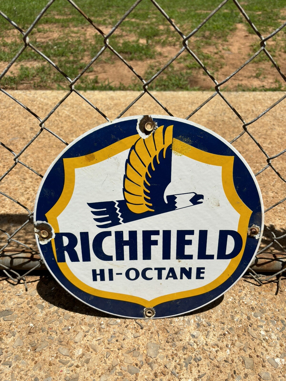 VINTAGE PORCELAIN RICHFIELD HI-OCTANE GAS AND OIL SIGN | eBay