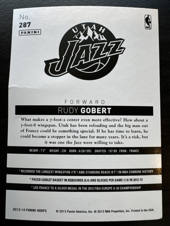 2013-14 Panini NBA Hoops Rudy Gobert Rookie Card #287 | eBay