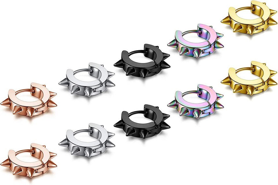 Stainless Steel Hoop Earrings Men Women Punk Dangle Spikes Piercing ...