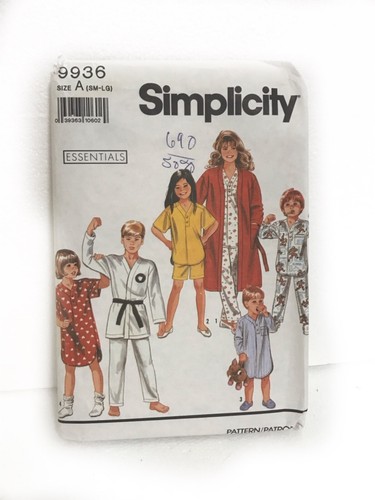 Simplicity 9936 Boys & Girls Pajamas Nightshirt Robe Vintage Sewing ...