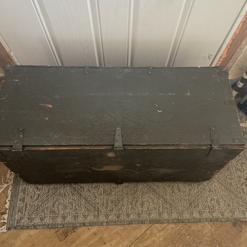Vintage Military Foot locker w Tray Wood Trunk chest storage green box ...