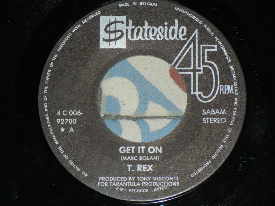T. REX - Get It On / Raw Ramp 7" BELGIUM P/S 1971 GLAM EX/VG (Marc ...