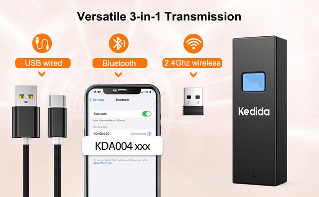 Kedida KDA004 2D 1D QR Wireless Barcode Scanner USB Code Scanner for ...