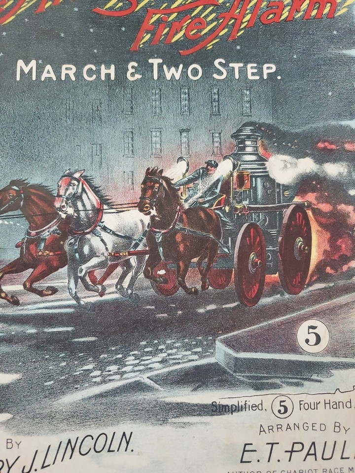 The Midnight Fire Alarm Sheet Music 1907 Early Firefighter | eBay