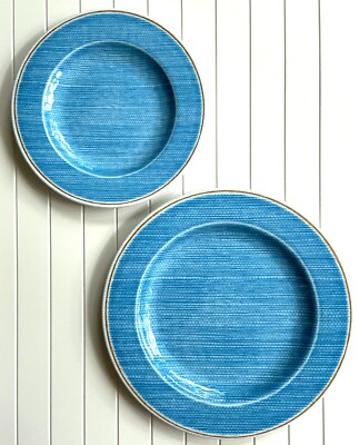 8pc BLUE JEAN MELAMINE DINNER & SIDE PLATES Denim Picnic Country BBQ ...