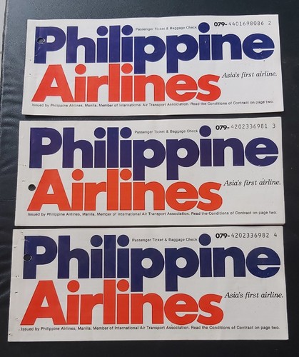 PHILIPPINE AIRLINES LOT OF 3 PASSENGER AIR TICKETS & BAGGAGE CHECK L@@K ...