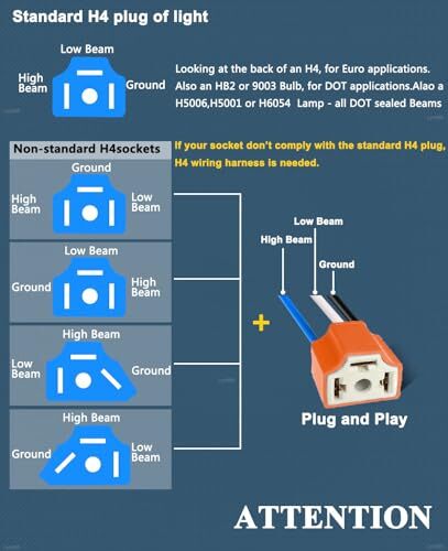 4PCS H4 9003 HB2 Wiring Harness Pigtail Socket Plug 14AWG Ceramic ...
