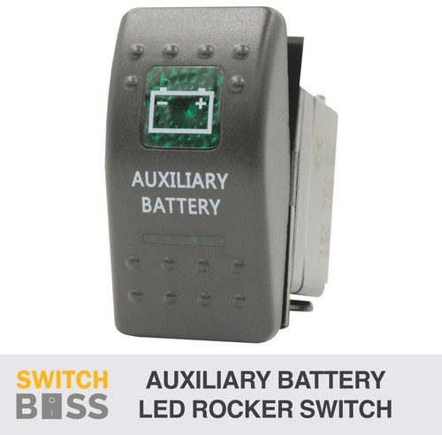 Rocker Switch AUXILIARY BATTERY - Green - LED 4x4 Boat Caravan Marine ...