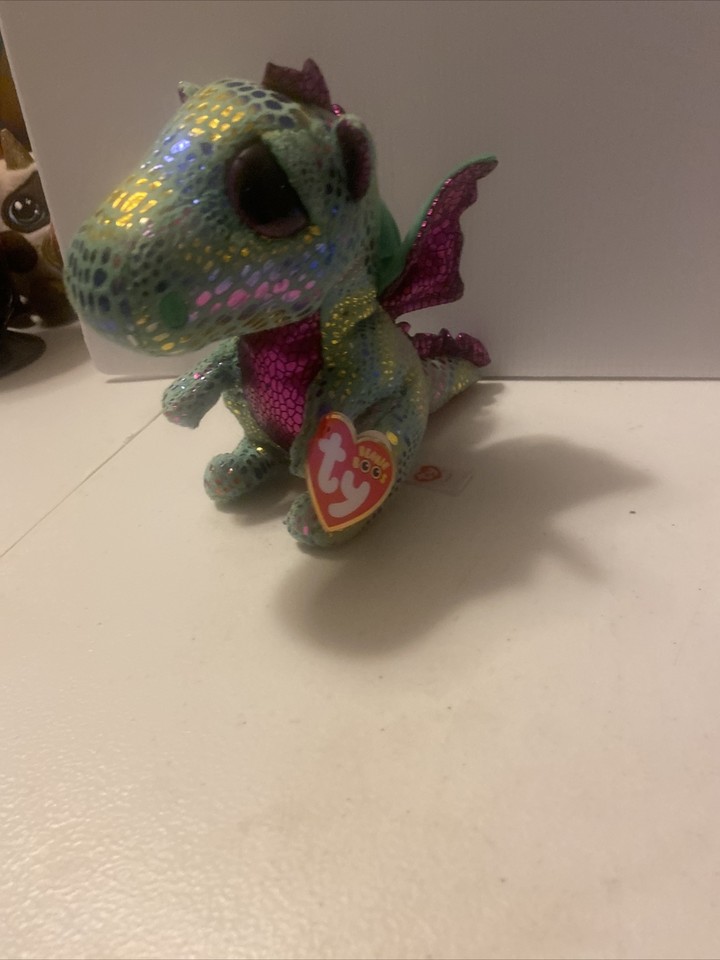 TY Beanie Boo Cinder The Green Purple Sparkly Dragon Plush Adorable | eBay