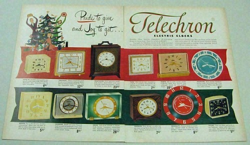 1952 Print Ad Telechron Electric Clocks Alarm & Wall Style GE Ashland ...