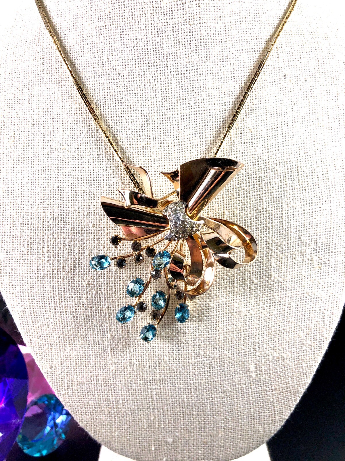 RARE REIS CRC CO 1/20 12K GF DECO FLORAL BOW SPRAY PENDANT BROOCH ...