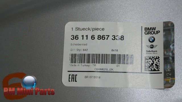 BMW Genuine Alloy Rim V Spoke 642 Reflex Silver 8jx18 Et 30 36116867338 ...