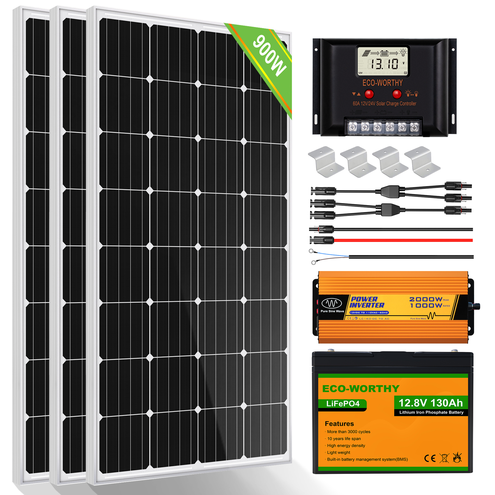 【10%OFF】300W 600W 900W Mono Solar Panel Kit 3.6KWh With 12V Lithium ...