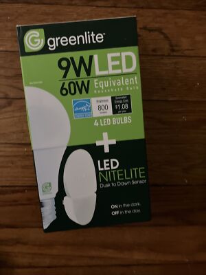 4-9W LED Light Bulbs + LED NITELITE GREENLITE A19 60W Equivalent 3000K ...