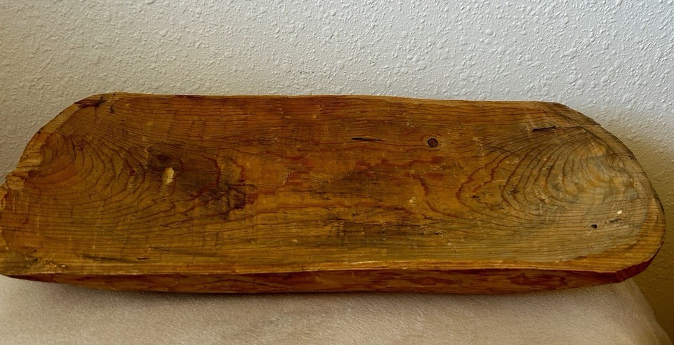 Primitive Hand Carved Wooden Dough Bowl Long Trench Tray Rustic ...