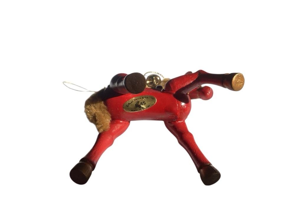 Vtg Wood Christmas Ornament Prancing Horse Fuzzy tail Maine Wood Saddle ...