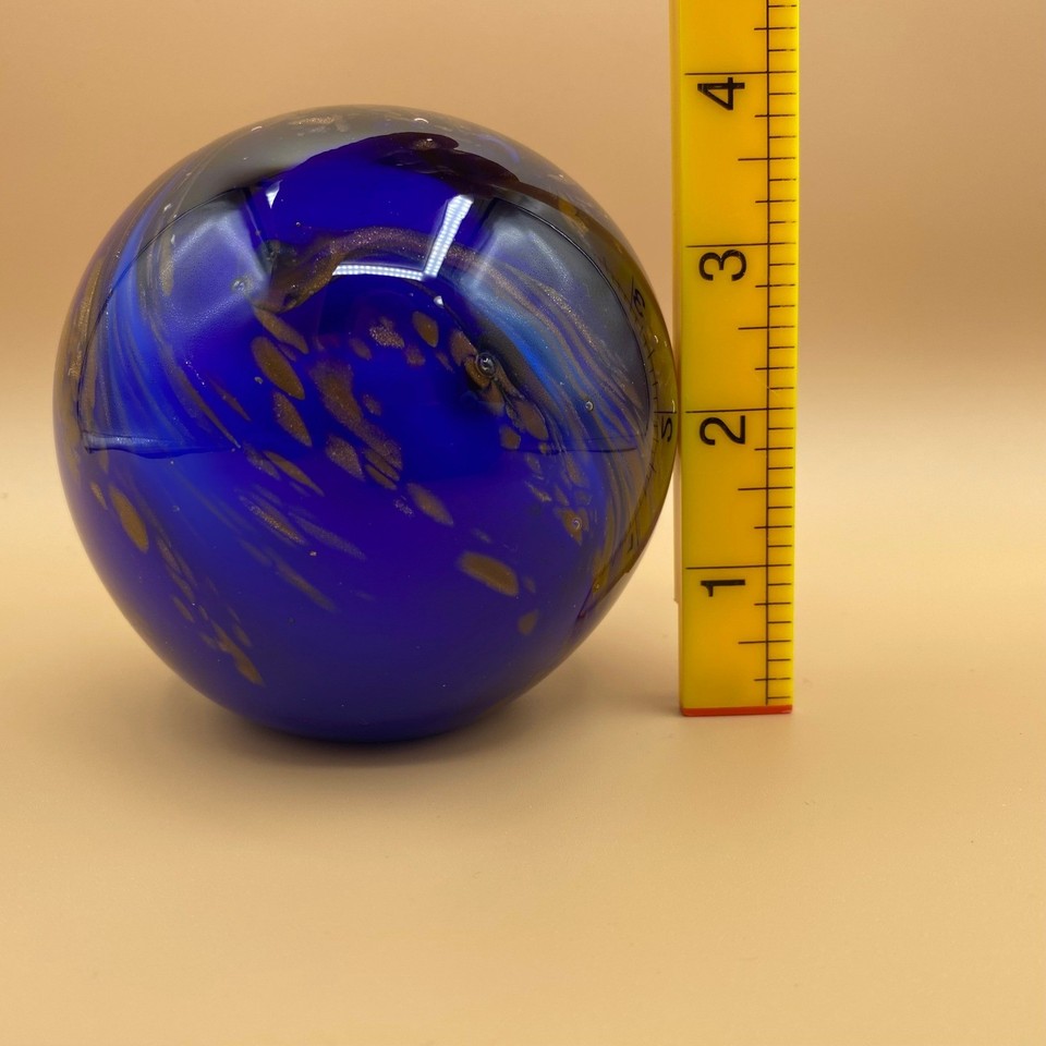 Art Glass Sphere Cobalt Blue Gold Swirl Decorative Paperweight Orb | eBay