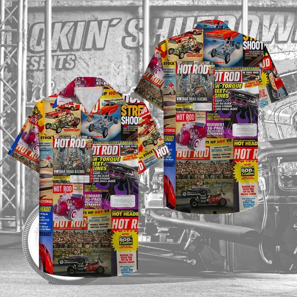 Men's Hawaiian Aloha Shirt Hot Rod Magazine Tropical Summer Casual Short Sleeve | eBay