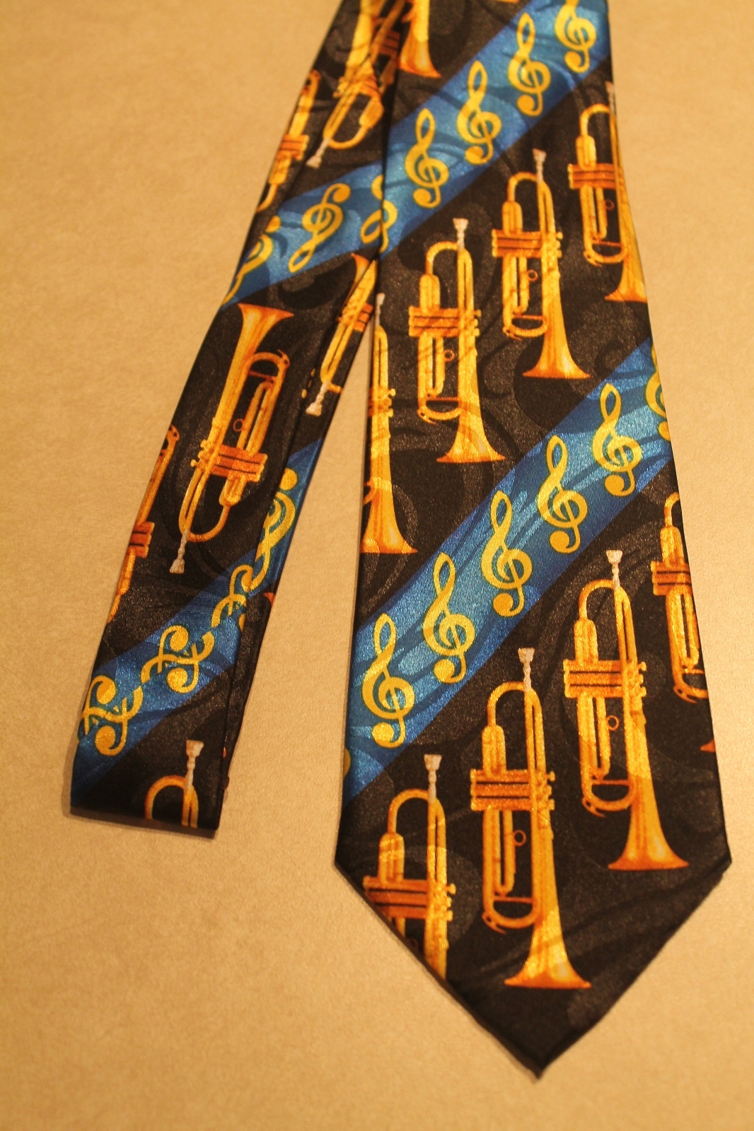 A Lot Of Brassy Trumpets On A New Blue 100% Polyester Neck Tie Free ...