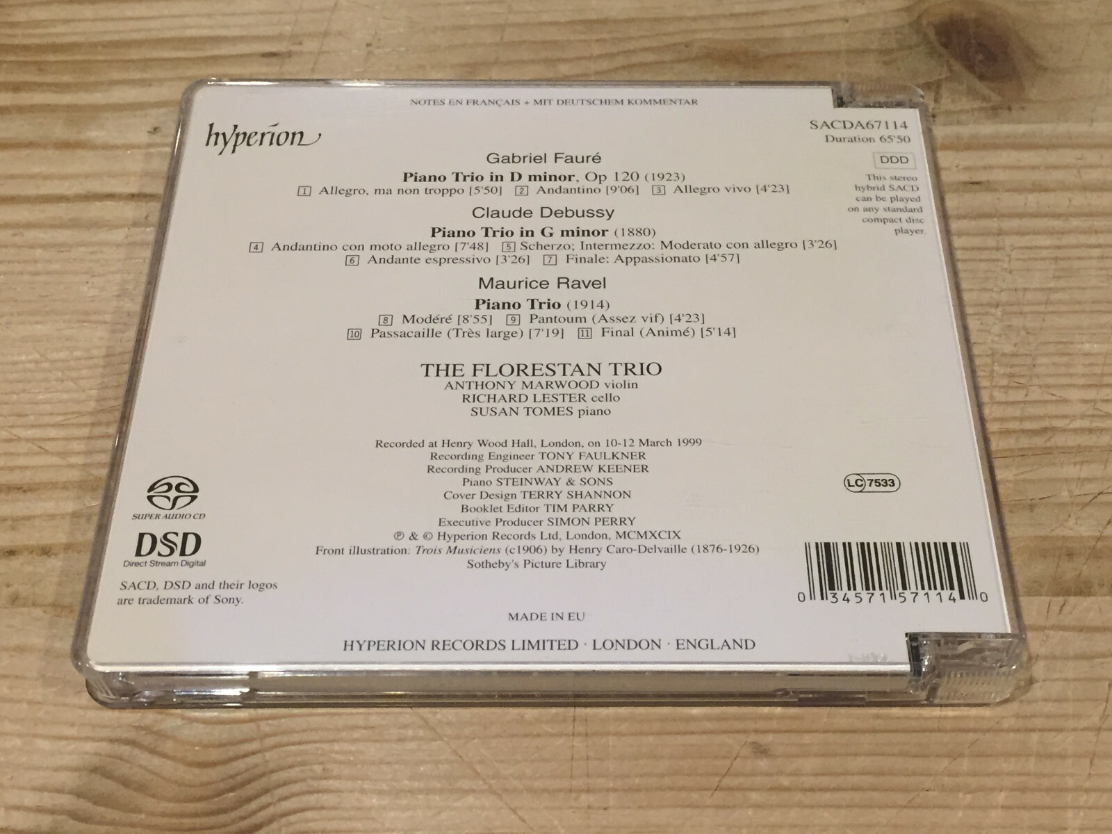 Faure Debussy Ravel Piano Trios THE FLORESTAN TRIO Audiophile HYPERION ...