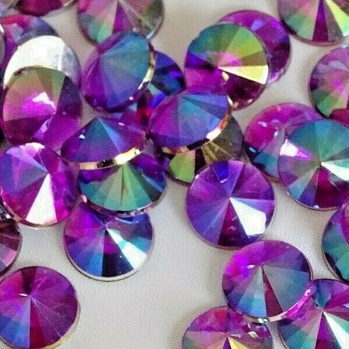 70pcs 10mm PURPLE AB Pointed Round Non-Hotfix Flatback Acrylic ...