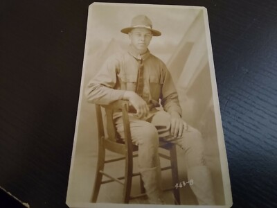 US Army military WW1 Man posing chair portrait RPPC Photo Postcard | eBay