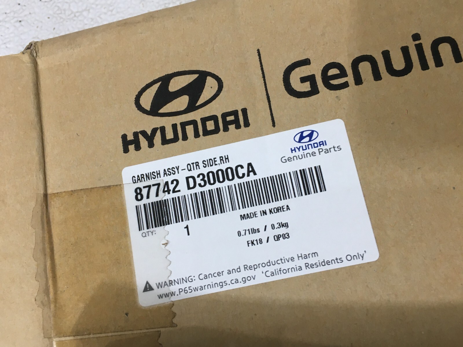 Hyundai OEM 16-18 Tucson Rear Wheel Opening Molding Right Passenger ...
