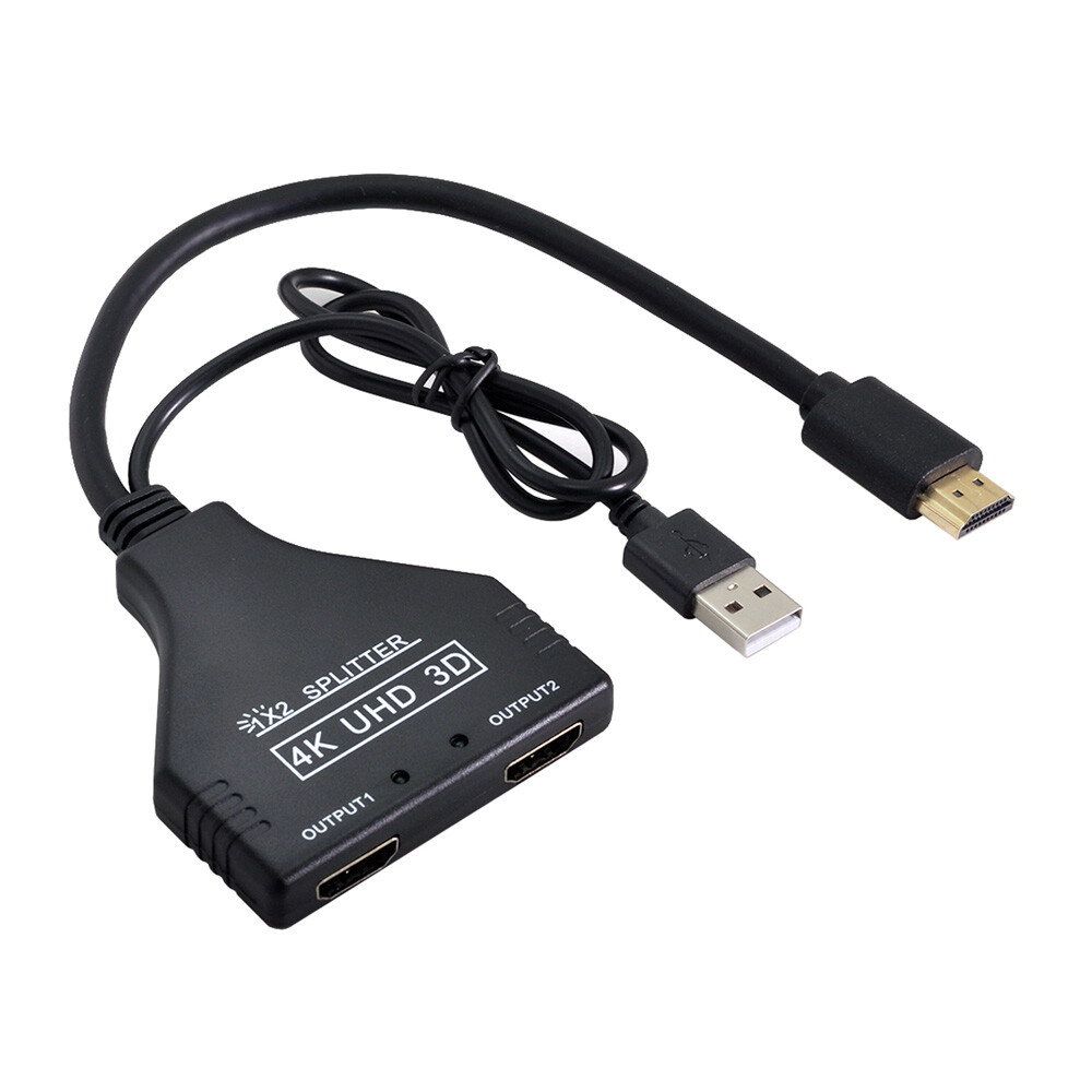 4K HDMI Splitter 1 in 2 Out with Power USB Cable for Monitor Support 3D ...